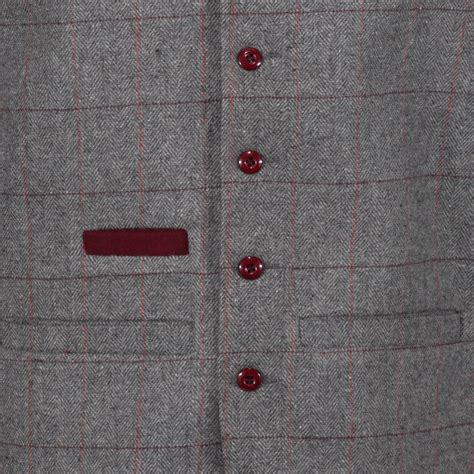 Mens Wool Denford Quality Tweed Check Waistcoat With Collar Pewter Grey New