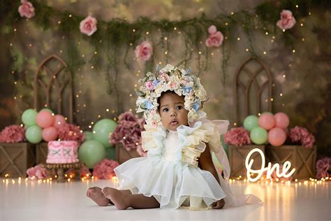 Girls Woodland Birthday Cake Smash Birthday Photo Backdrop Hsd