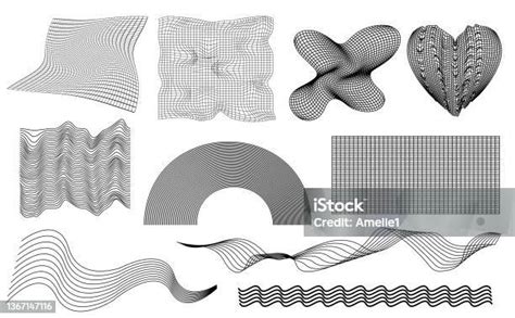추상 기하학적 메쉬 모양 3d 와이어프레임 세트 컬렉션 요소 결함 사이버 펑크 레트로 퓨처리즘 증기파 스타일 벡터 일러스트레이션
