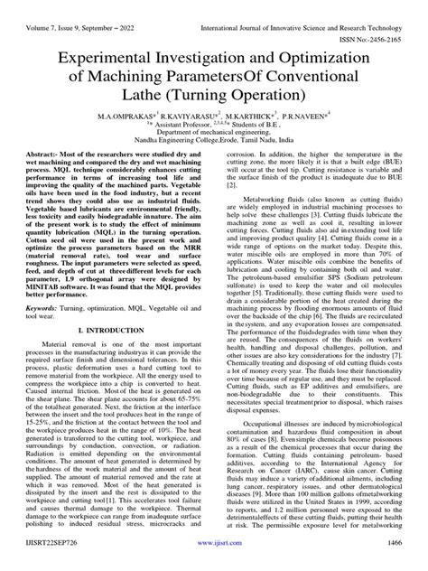 experimental investigation and optimization of machining parametersof