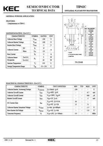 TIP42C Datasheet And Replacement Transistor Equivalent Finder Cross Reference AllTransistors Com