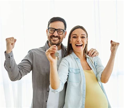 Couple Key House Happy Young Home Celebrating Celebration Achievement New Investment Pregnant ...