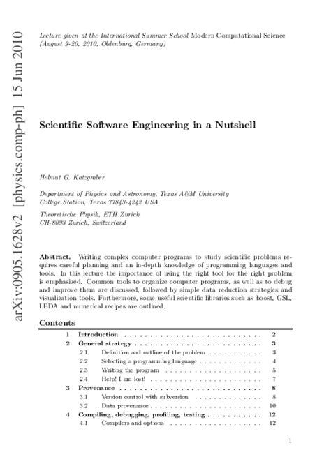 Pdf Scientific Software Engineering In A Nutshell