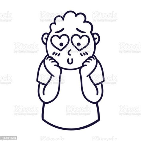 사랑의 감정에 빠지는 남자 부끄러운 이모티콘 아바타 혼란스러운 사람의 초상화 만화 스타일 플랫 디자인 벡터 일러스트레이션 과로에 대한 스톡 벡터 아트 및 기타 이미지