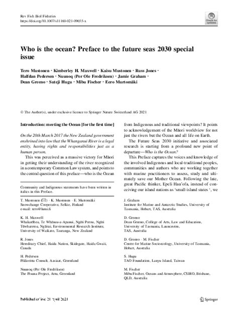 Pdf Who Is The Ocean Preface To The Future Seas 2030 Special Issue