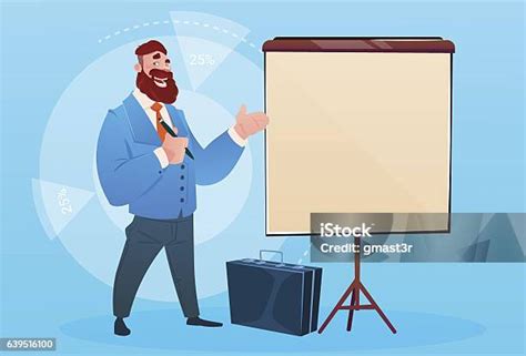 플립 차트 세미나 세미나 교육 컨퍼런스 브레인스토밍 프레젠테이션을 가진 비즈니스 맨 경영자에 대한 스톡 벡터 아트 및 기타