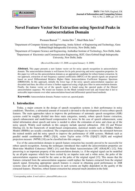 Global Science Press Novel Feature Vector Set Extraction Using