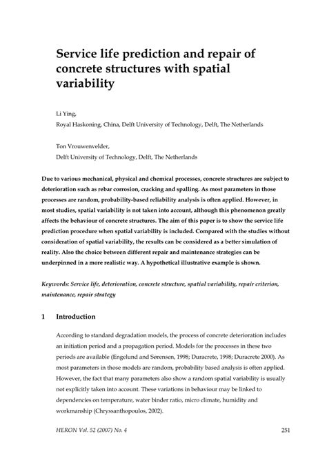 Pdf Service Life Prediction And Repair Of Concrete Structures With Spatial Variability