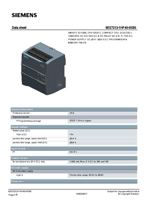Siemens Simatic S7 1200 Cpu 1212fc