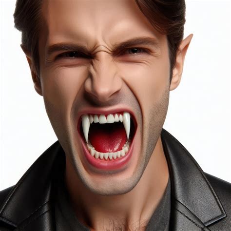 Man Vampire Fangs Isolated On White Background Premium Ai Generated Image
