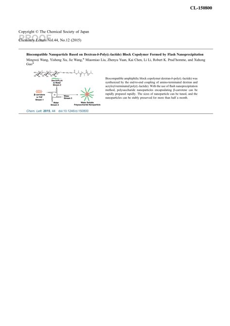 Pdf Biocompatible Nanoparticle Based On Dextran B Polyl Lactide