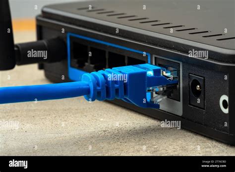 Modern Router With Cables Plugged In Close Up Stock Photo Alamy