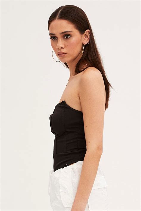 Black Solid Corset One Piece Bodysuit Ally Fashion
