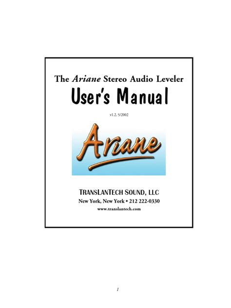 Ariane Stereo Audio Leveler Analog Users Manual 2002 Pdf Electricity Electronics