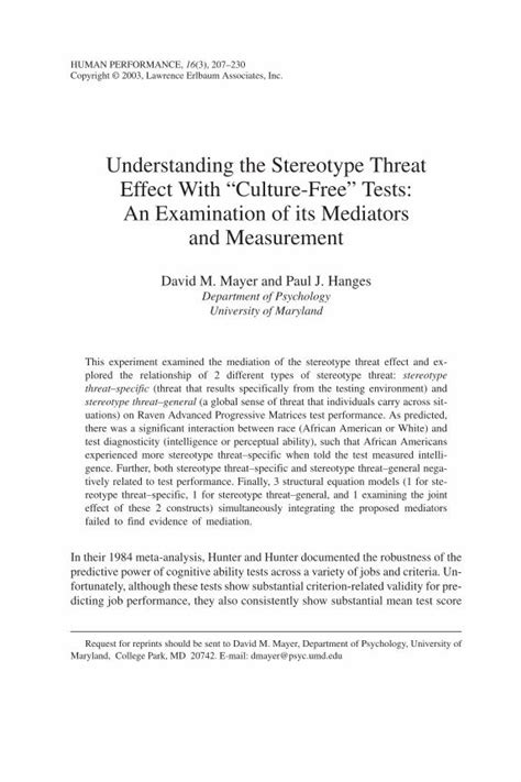 Pdf Understanding The Stereotype Threat Effect With “culture Free