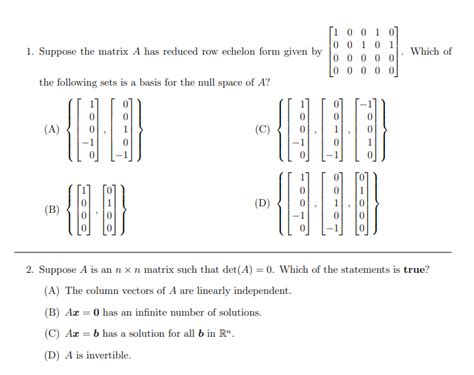 Solved 1 0 0 0 0 1 1 0 0 1 1 Suppose The Matrix A Has