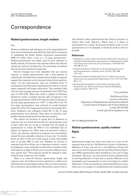 Pdf Mailed Questionnaires Length Matters