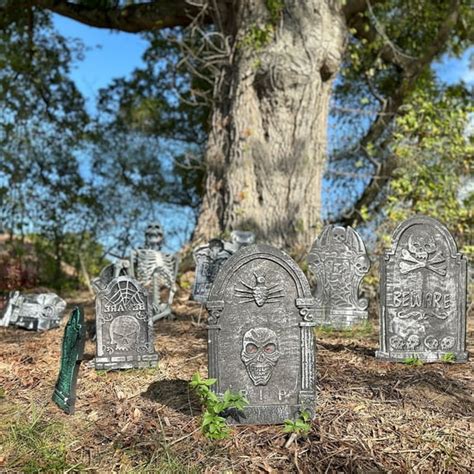 Halloween Decor Set 10 Pack Foam Rip Tombstones With Stakes Outdoor
