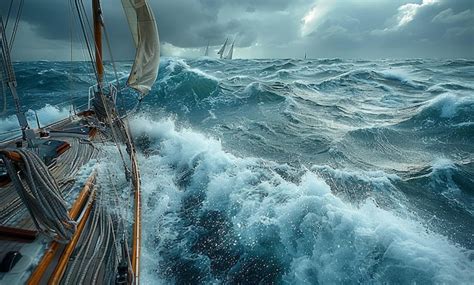 Sailboat Sailing In Rough Sea Premium Ai Generated Image