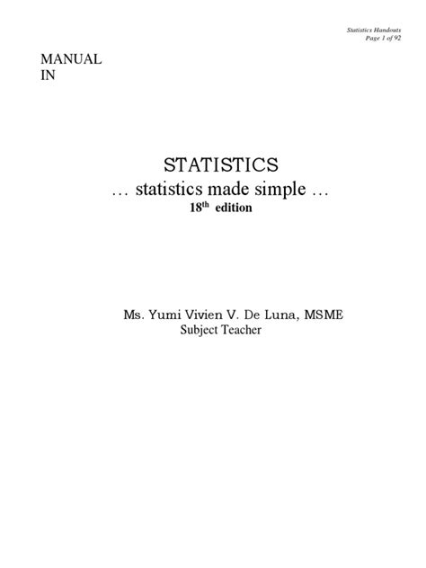 Statistics Manual Pdf Percentile Statistics