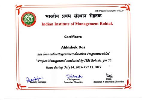 certificationachieved iimrohtak projectmanagement abhishek das