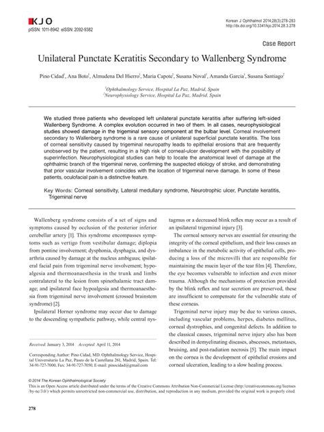 Pdf Unilateral Punctate Keratitis Secondary To Wallenberg Syndrome