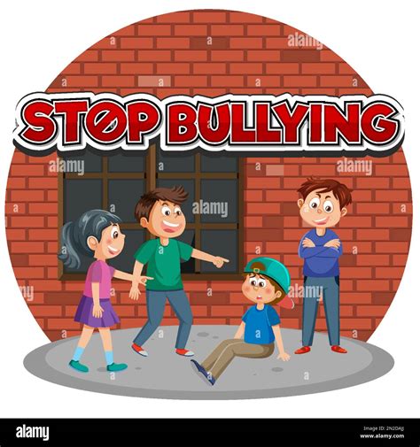 Stop Bullying Text With Cartoon Character Illustration Stock Vector