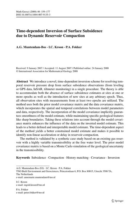 Pdf Time Dependent Inversion Of Surface Subsidence Due To Dynamic