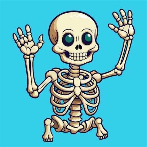 Cute Skeleton Waving Hand Gesture Cartoon Vector Art Premium Ai