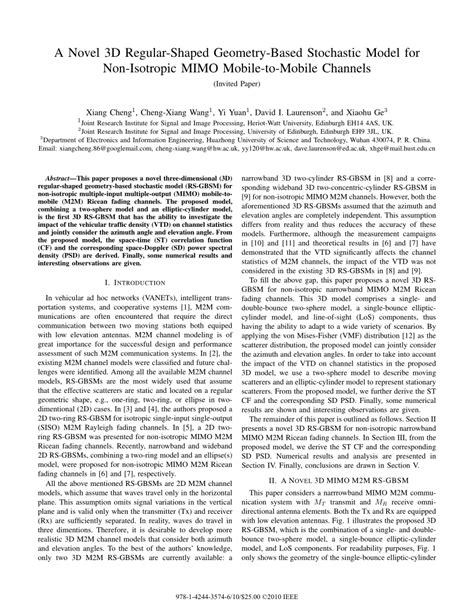 Pdf A Novel 3d Regular Shaped Geometry Based Stochastic Model For Non Isotropic Mimo Mobile To