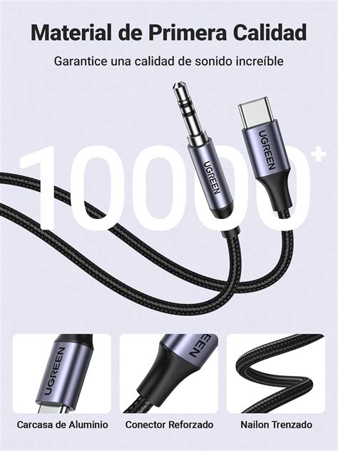 Cable De Audio Estereo De Usb Tipo C A Plug Jack 35mm De 1 Metro