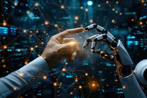 Hands Of Robot And Human Touching On Data Network Connection Science And Artificial