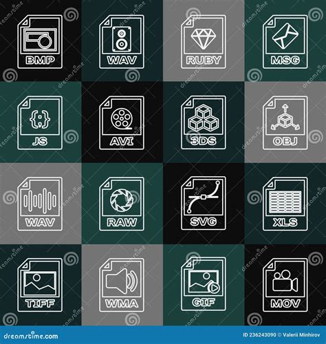 Set Line Mov File Document Xls Obj Ruby Avi Js Bmp And 3ds Icon