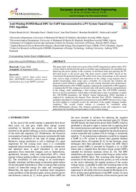 Pdf Anti Windup Fopid Based Dpc For Sapf Interconnected To A Pv