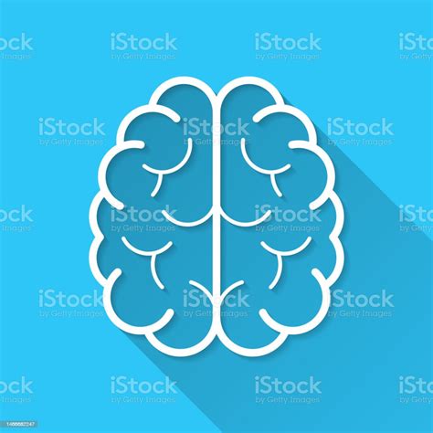 평면도의 두뇌 파란색 배경에 아이콘 긴 그림자가 있는 평면 디자인 3차원 형태에 대한 스톡 벡터 아트 및 기타 이미지 3차원
