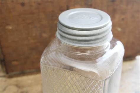 Hoosier Vintage Glass Jar Square Canister W Embossed Diamond Grid Pattern