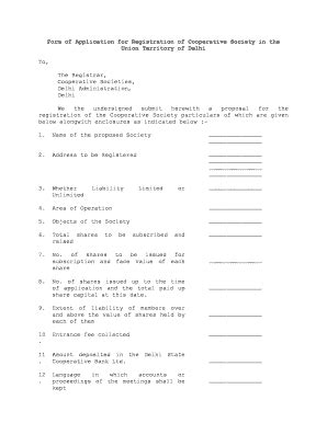 Fillable Online Form Of Application For Registration Of Cooperative