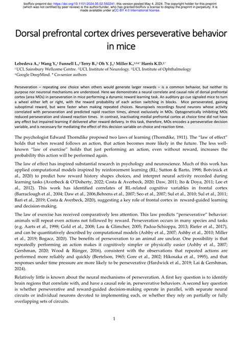 Pdf Dorsal Prefrontal Cortex Drives Perseverative Behavior In Mice