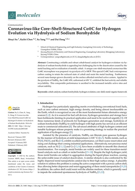 PDF Coronavirus Like Core Shell Structured Co C For Hydrogen