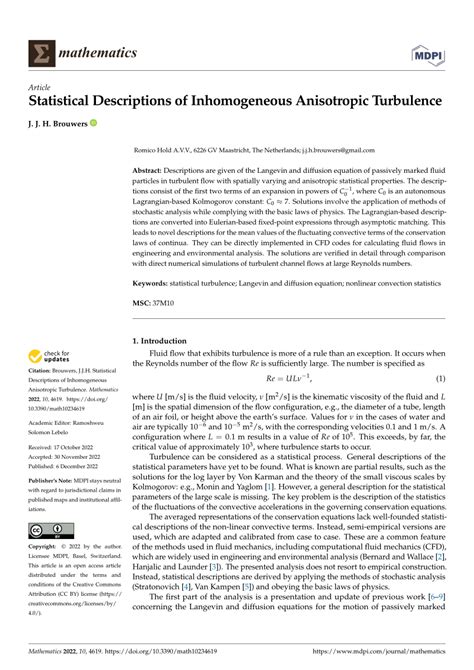 Pdf Statistical Descriptions Of Inhomogeneous Anisotropic Turbulence