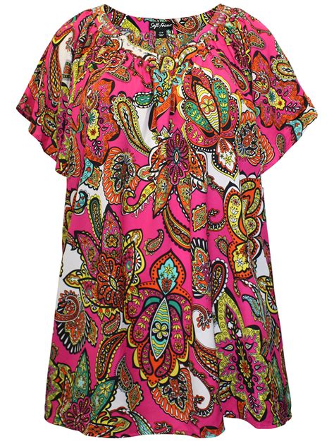 Soft Focus Raspberry Paisley Embellished Swing Tunic Plus Size 24 To 34 Us 22w To 32w