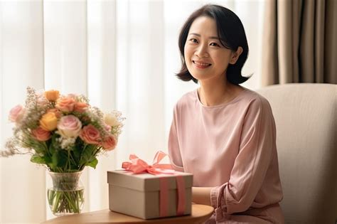 Premium Photo Attractive Beautiful Asian Middle Age Mum Sit With