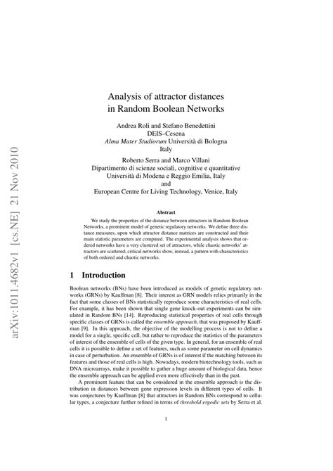 Pdf Analysis Of Attractor Distances In Random Boolean Networks