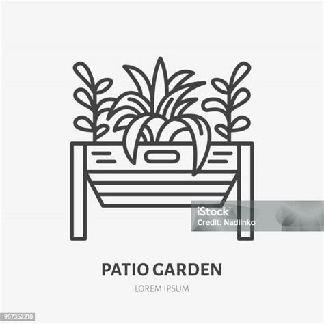 天井花園平面線圖示種植在露臺花盆標誌用於園藝花卉商店的細線標識向量圖形及更多圖示圖片 圖示 符號 俄羅斯 Istock