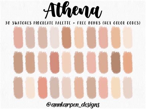 Athena Procreate Palette 30 Hex Color Codes Instant Digital Download