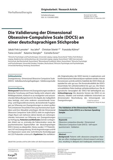 Pdf Die Validierung Der Dimensional Obsessive Compulsive Scale Docs
