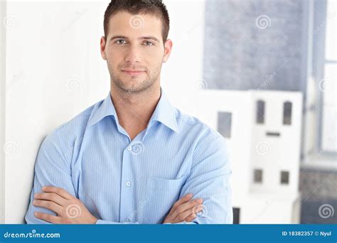 Handsome Man Smiling Arms Crossed Stock Image Image Of Goodlooking Contact