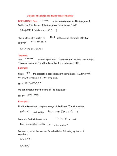 Nucleus And Image Of A Linear Transformation Pdf Eigenvalues And