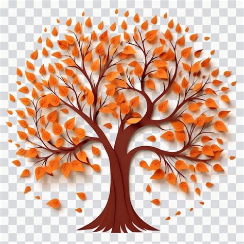 Árvore papercut folhas de outono somente png premium PSD Premium