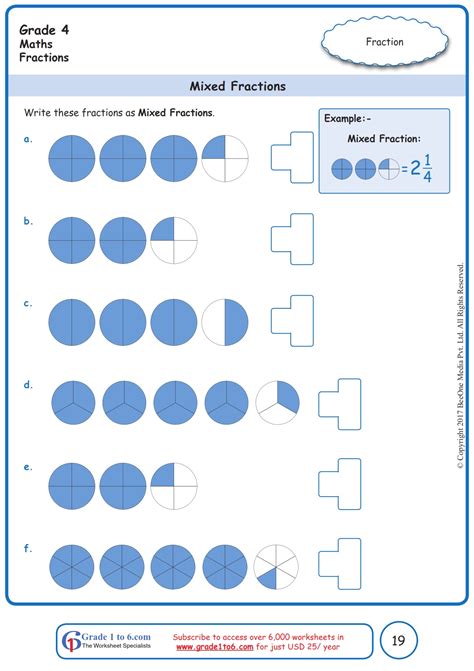 Grade Mixed Fractions Worksheets Grade To